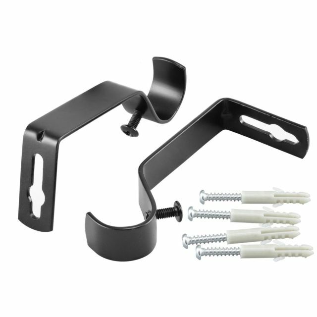 2 pk Adjustable Curtain Pole Wall Bracket Fixings 24 pk Rings For 16-19 ...
