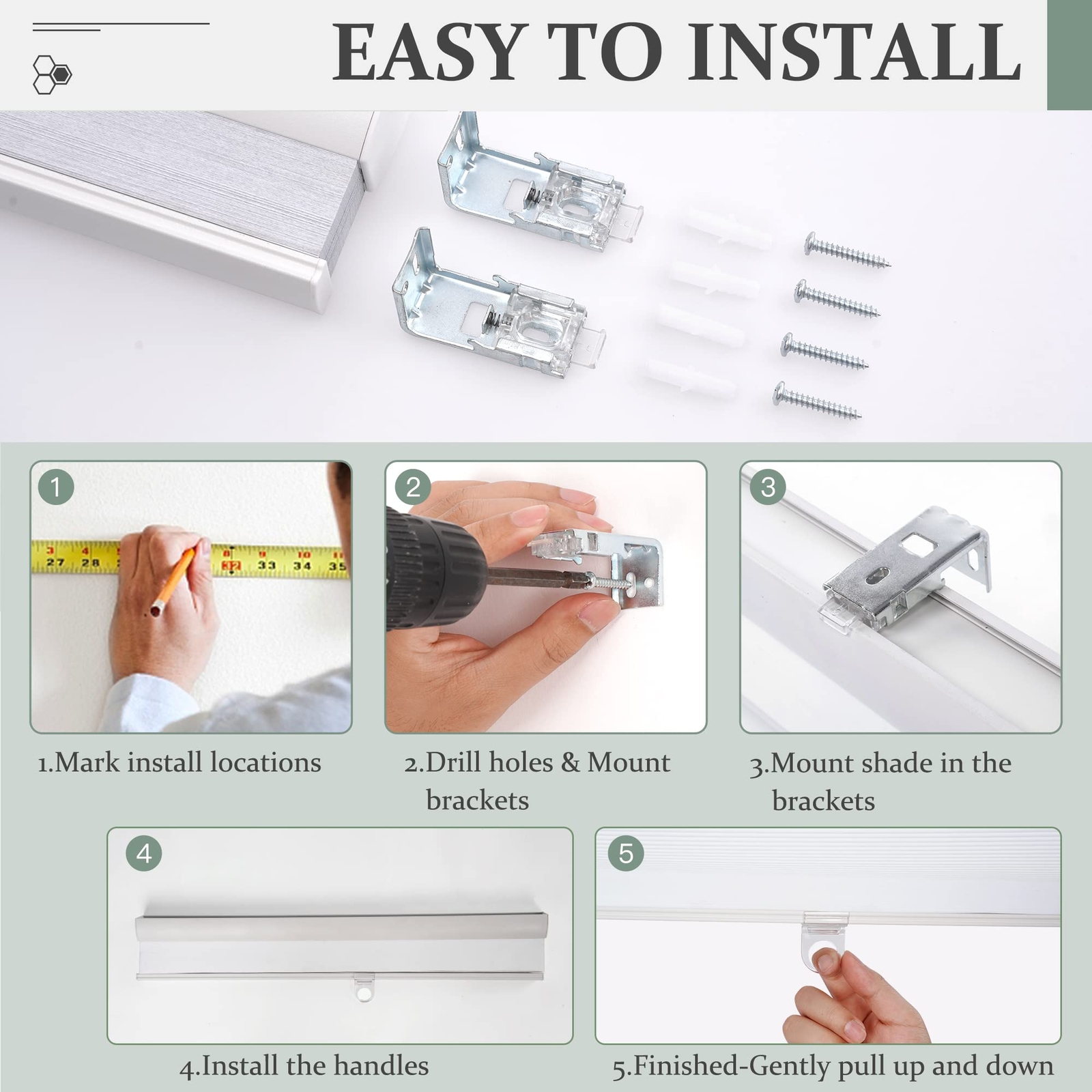 Bliwans 27X64 Cordless Blackout Honeycomb Shades White Room Darkening ...