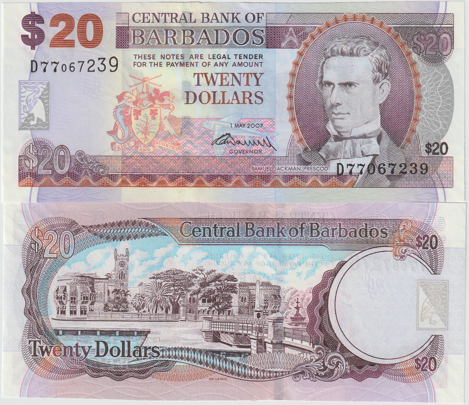 Barbados Island 20 Dollars Banknote 2007 Uncirculated-ChAU Cond Pick ...