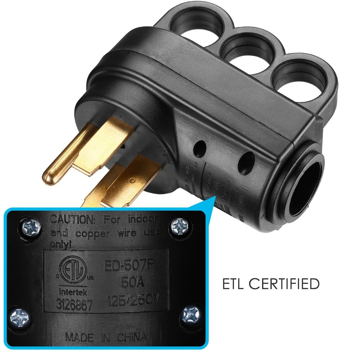 50AMP RV Replacement Male Plug With Easy Unplug Design, ETL Certified ...