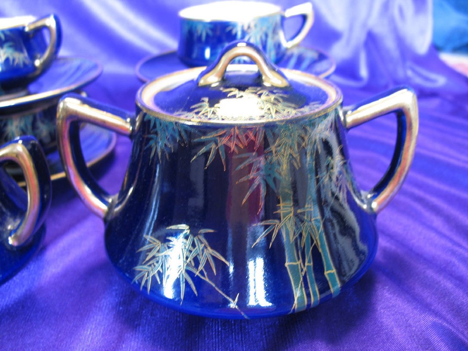 Stunning Cobalt Blue Tea Set with Demitasse Tea Cups & Saucers | eBay
