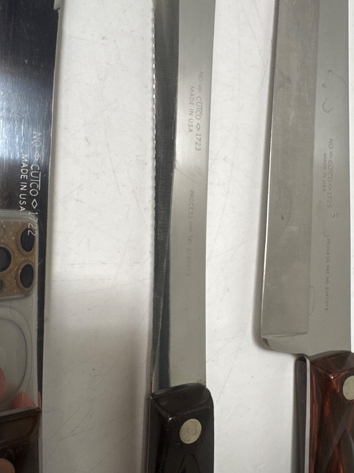 Lot of 3 Cutco Kitchen Knives w/ Brown Handles Made in USA 1722 1723 ...