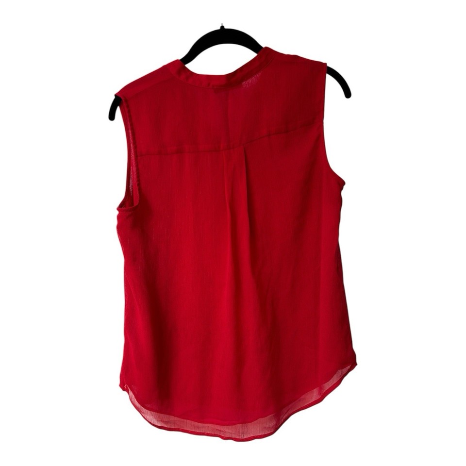 Tommy Hilfiger Women's S Red Sleeveless Ruffle Blouse Tie Front ...