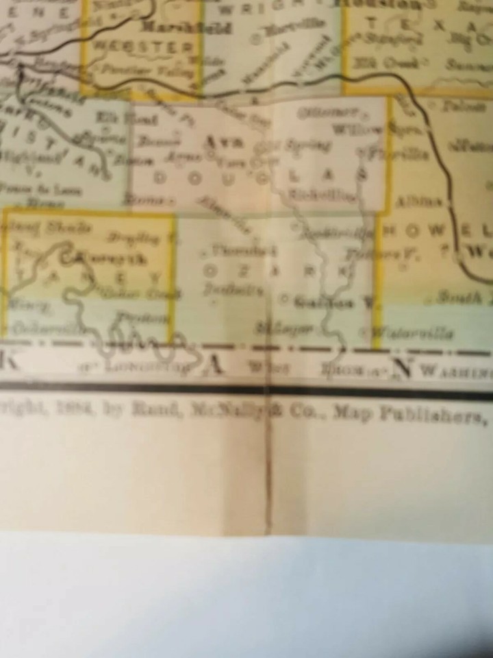 Original 1884 Rand McNally railroad map MISSOURI train route RR station ...