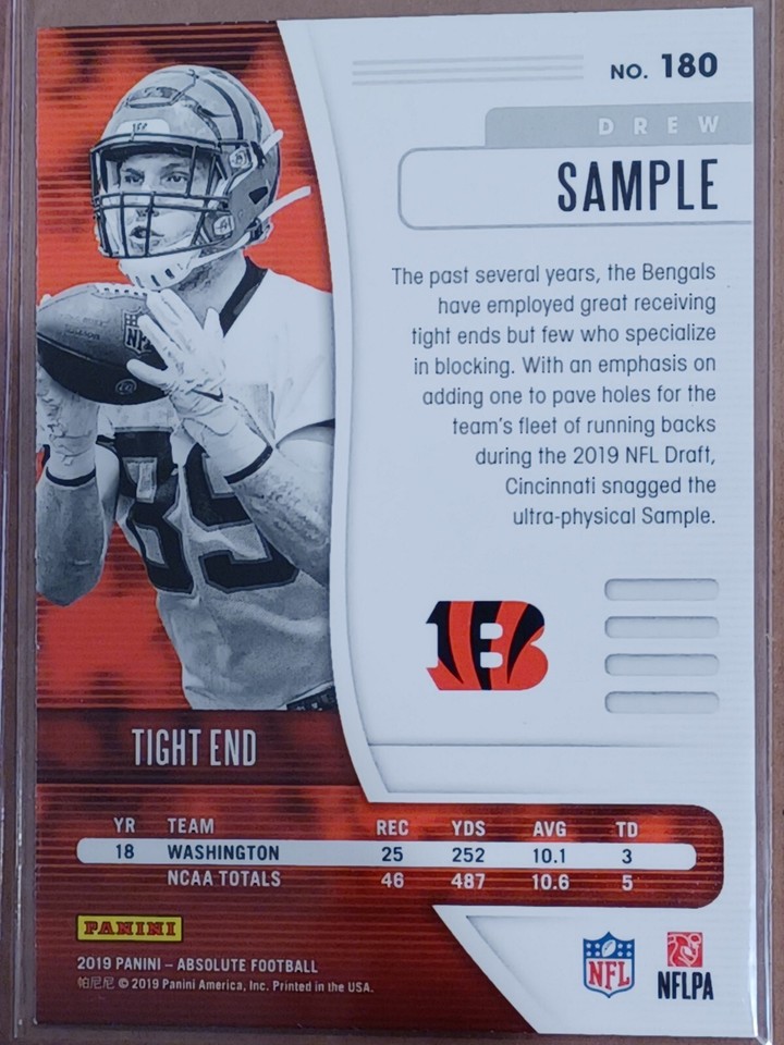 2019 Panini Absolute Football #180 Drew Sample RC Rookie Cincinnati ...