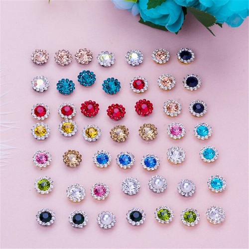 50Pcs Bling Crystal Rhinestone Pearl Flatback Buttons Wedding ...