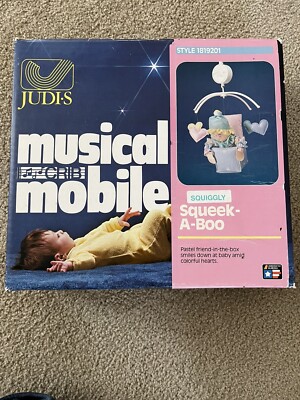 Judi•S Vintage Musical Crib Mobile Squiggly Squeak-A-Boo Nursery Baby ...