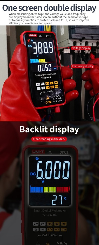 UNI-T Smart True RMS Multimeter Digital Volt meter Cap NCV Live Wire ...