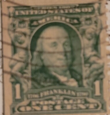 1908 1 Cent Ben Franklin Stamp rare With Green Line | eBay