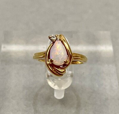 Custom Austrialian Teardrop White Opal 14k Ring With Diamond | eBay