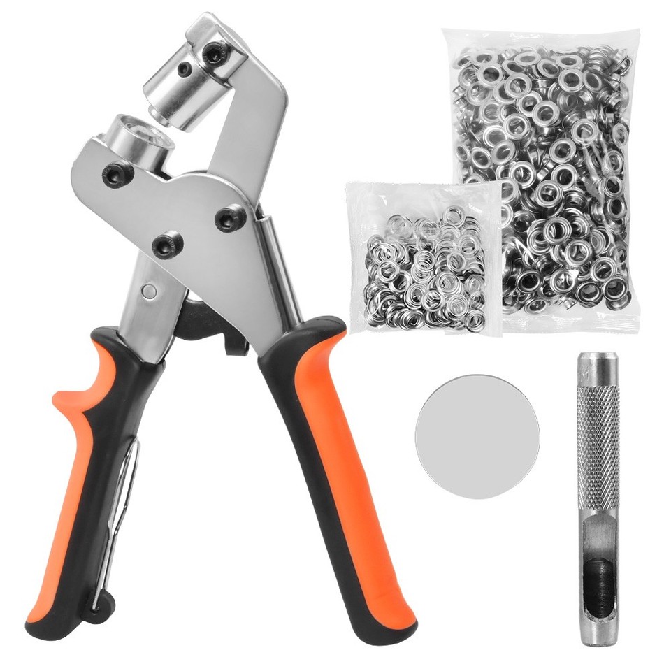 EYELET PLIERS HOLE PUNCH COMPLETE TOOL KIT SET WITH 500PCS 10MM EYELETS ...