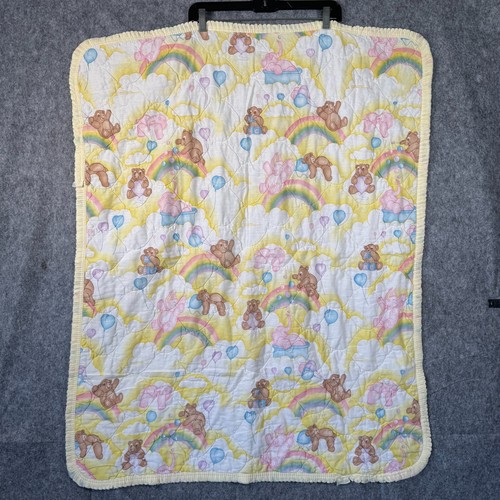 Vintage Baby Crib Blanket Quilt 40x34" Rainbows Bears Elephant 90s 80s ...