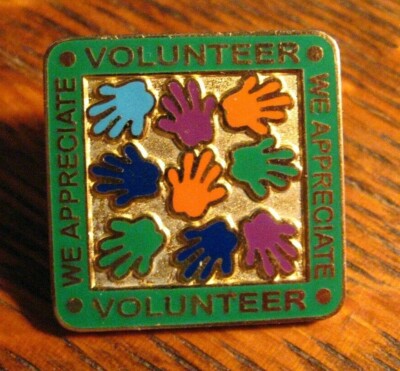 We Appreciate Volunteer Lapel Pin - Vintage Rainbow Helping Hands Gold ...
