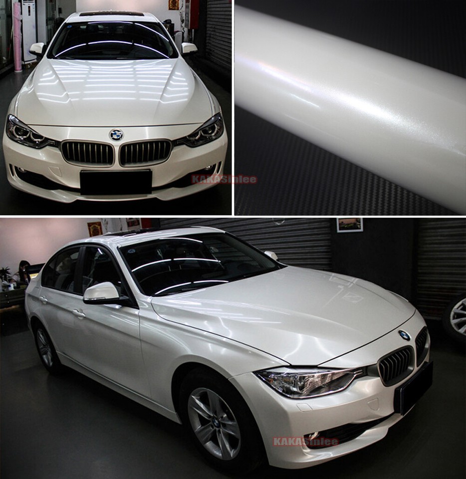 White Stretch Car Glossy Metallic Vinyl Wrap Pearl Satin Sticker Air ...