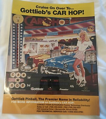 Gottlieb Car Hop Original Pinball Flyer 1990 NOS Nice! | eBay