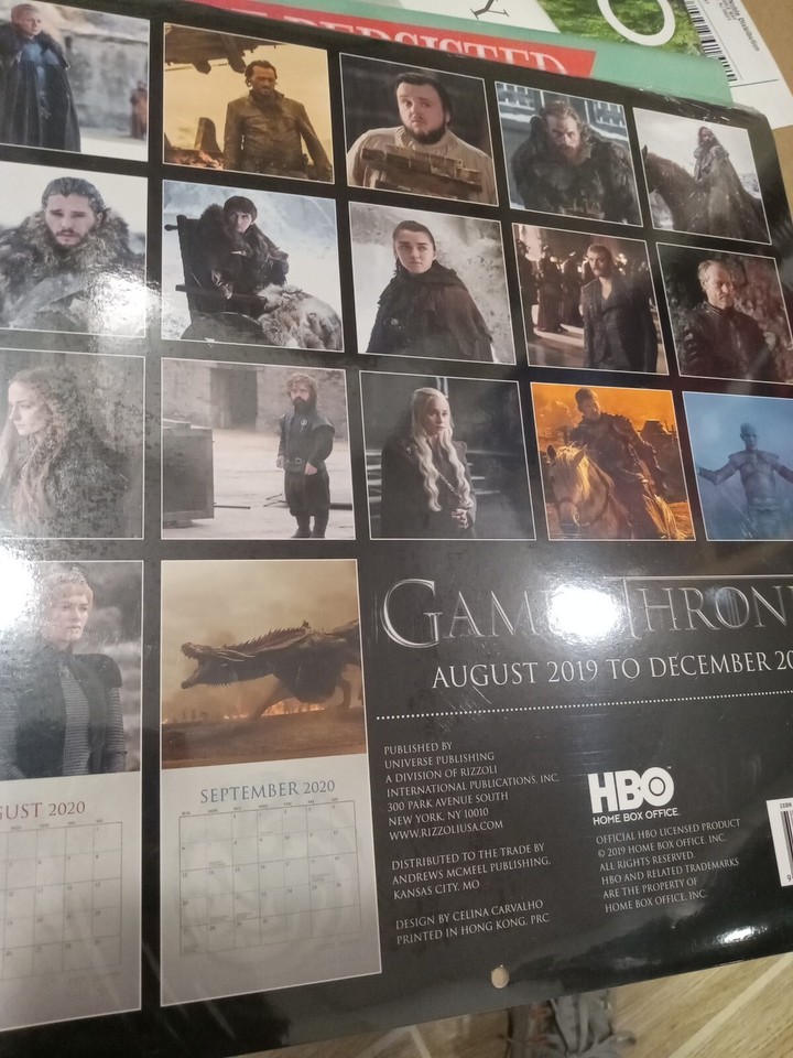 Game of thrones 2019-2020 wall calendar 12×12 great photos and ...