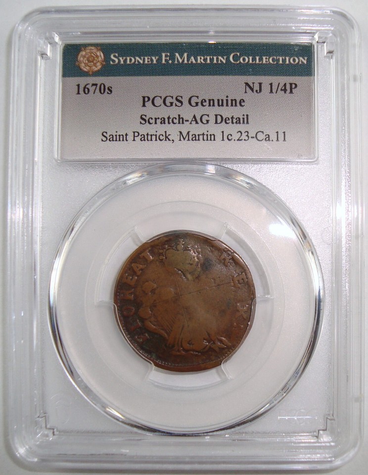 1652-1674 New Jersey St. Patrick Colonial Farthing Rarity-6+ PCGS AG ...