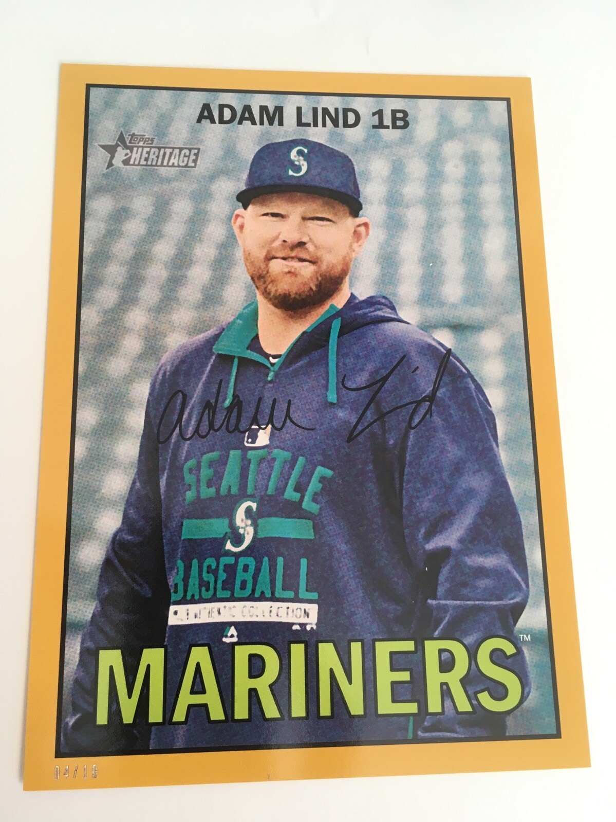 2016 Topps Heritage Jumbo 5x7 Adam Lind Mariners 43 #'d 04/10 Gold | eBay