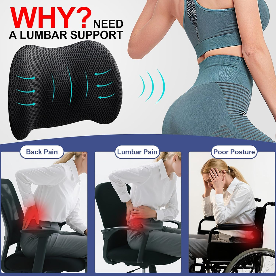 Lumbar Support Pillow for Car, Memory Foam Car Seat Back Support Pillow ...