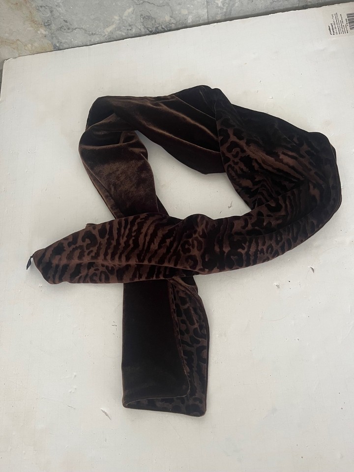 Brown Velvet Leopard Embroidered Scarf | eBay UK
