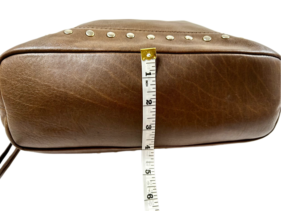 Arezzo Brown Genuine Leather Studded Shoulder Bag – Rectangular Tote ...