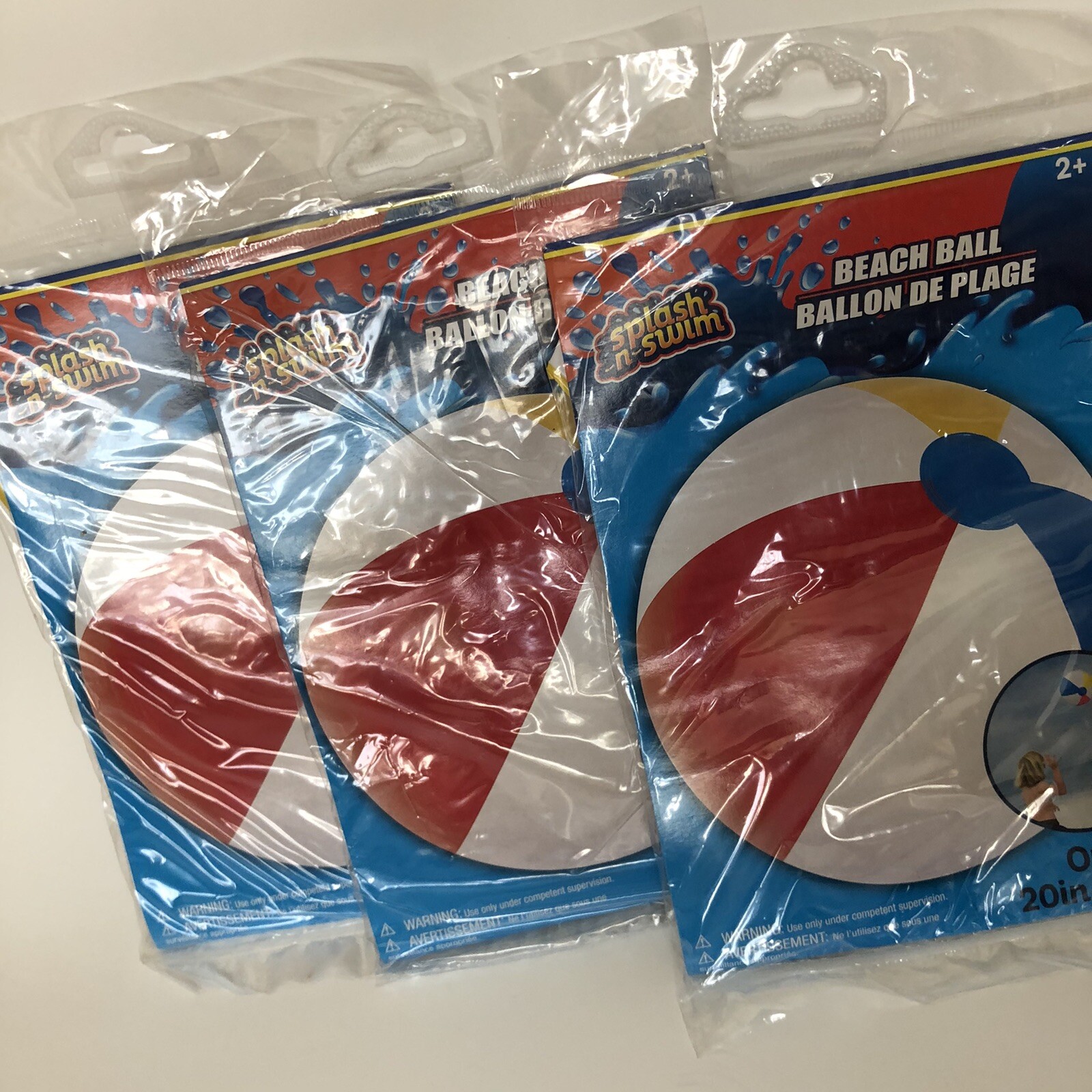 Inflatable Beach Balls Set of 3 Summer Splash Swim Fun Red White Blue ...