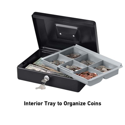 New Safe Lock Boxes CB-10 Steel Cash Box w/Key Lock, 0.12 Cu. Ft, Black ...