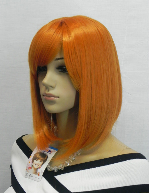 Fashion Orange Medium Straight Women Lady Cosplay Anime Hair Wig Wigs ...
