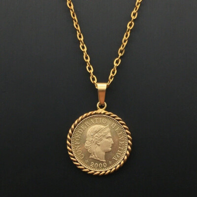 Retro Swiss Guardian Coin Pendant Vintage Gold Portrait Coin Necklace ...