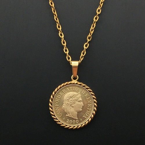 Retro Swiss Guardian Coin Pendant Vintage Gold Portrait Coin Necklace ...