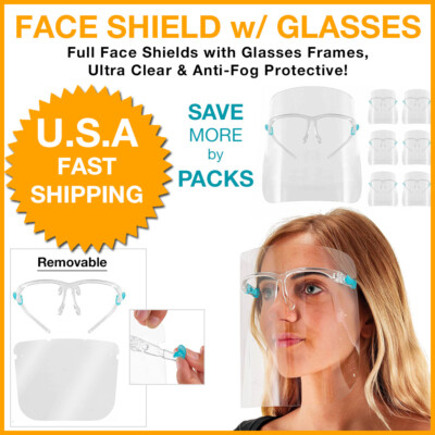 Face Shields with Glasses Frames, Ultra Clear Anti-Fog Protective Full ...