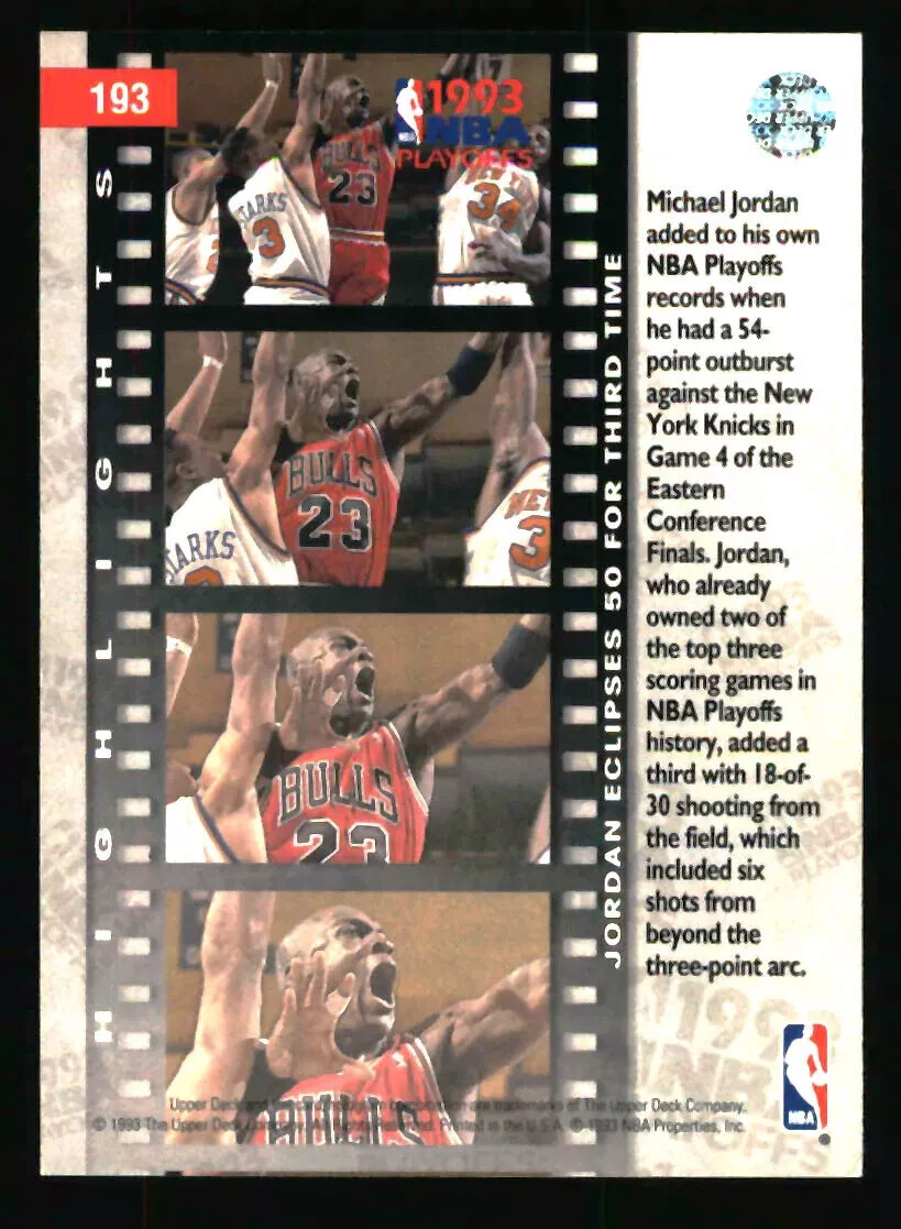 Michael Jordan (1993 Upper Deck NBA #193) Playoffs Highlights Chicago ...