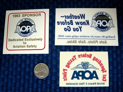 Unused Lot of 3 AOPA Air Safety Aviation Airlines Sticker Decals-FAST ...
