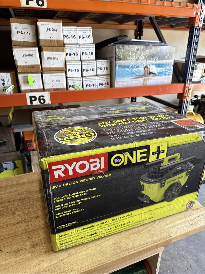 Ryobi P770 18V 6 Gal. Cordless Wet/Dry Vacuum w/Accessories Tool Only ...