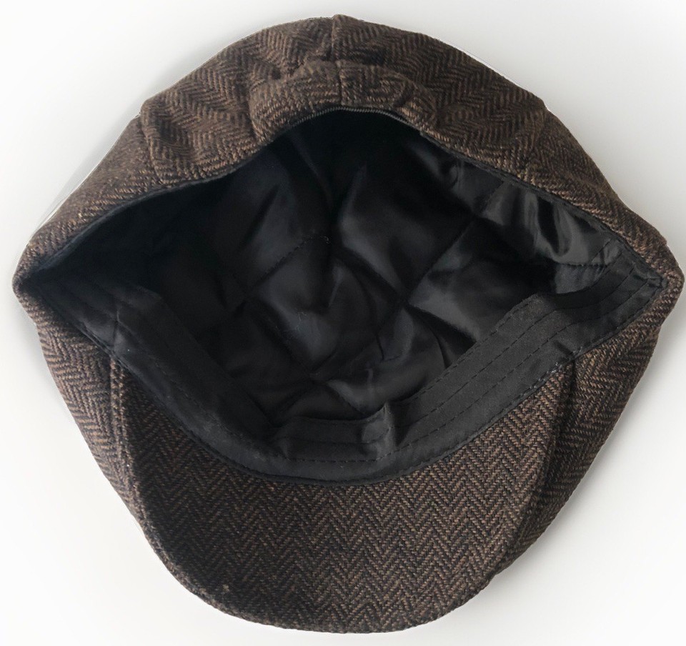 Wool Blend Tweed Flat Cap – Brown Tweed with Quilted Lining Peaked One ...