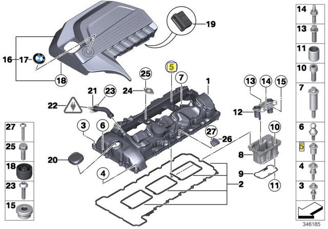 BMW N53 N54 N55 Engine Camshaft Valve Cover Bolt Screw 11127556977 for ...