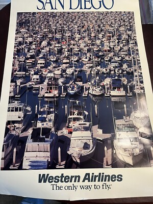 WESTERN AIRLINES SAN DIEGO Vintage 1980 Travel poster 24x37 NM | eBay