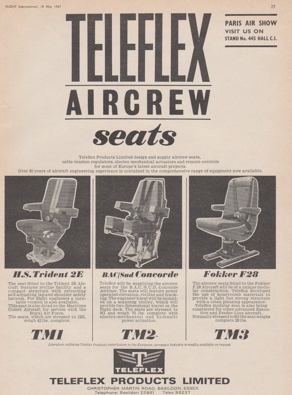 Aviation Magazine Print - Teleflex Aircrew Seats (1967) | eBay
