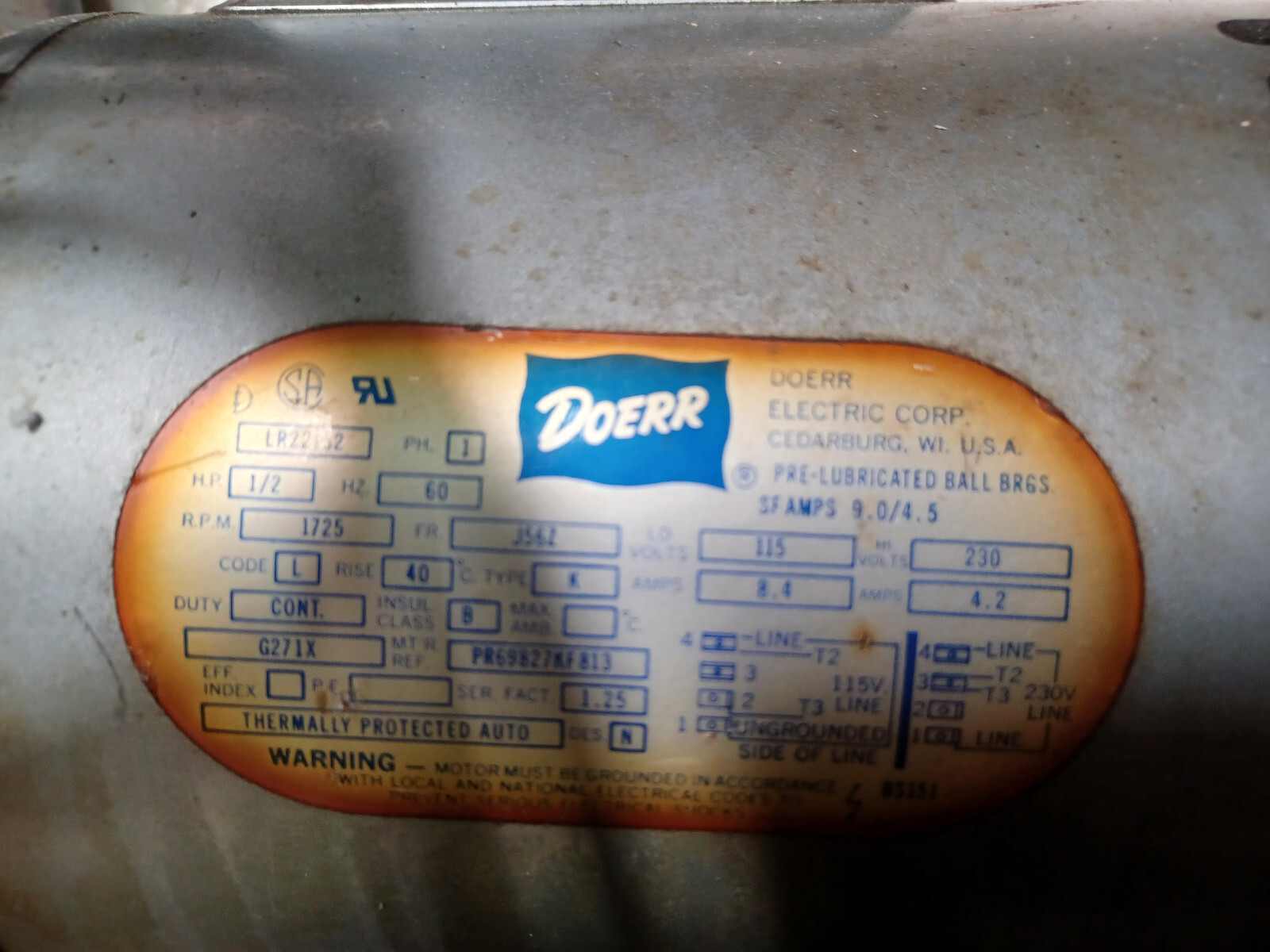 Doerr Electric Motor 1/2 hrs 1725 RPM 115/230 | eBay