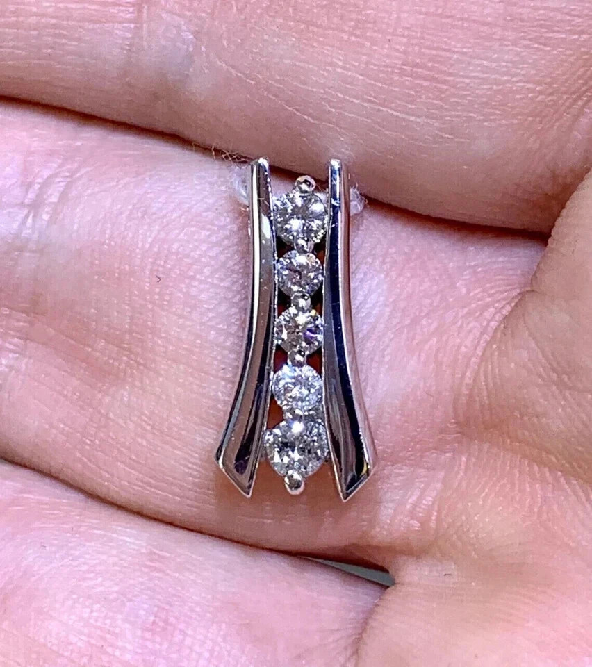 0.50Carat Round Cut Diamond 5 stone Pendant 14K White Gold Plated 16 ...