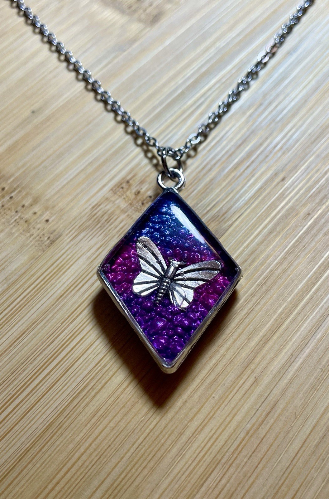 The NoKi Collection Resin Butterfly Diamond Pendant Necklace Silver ...