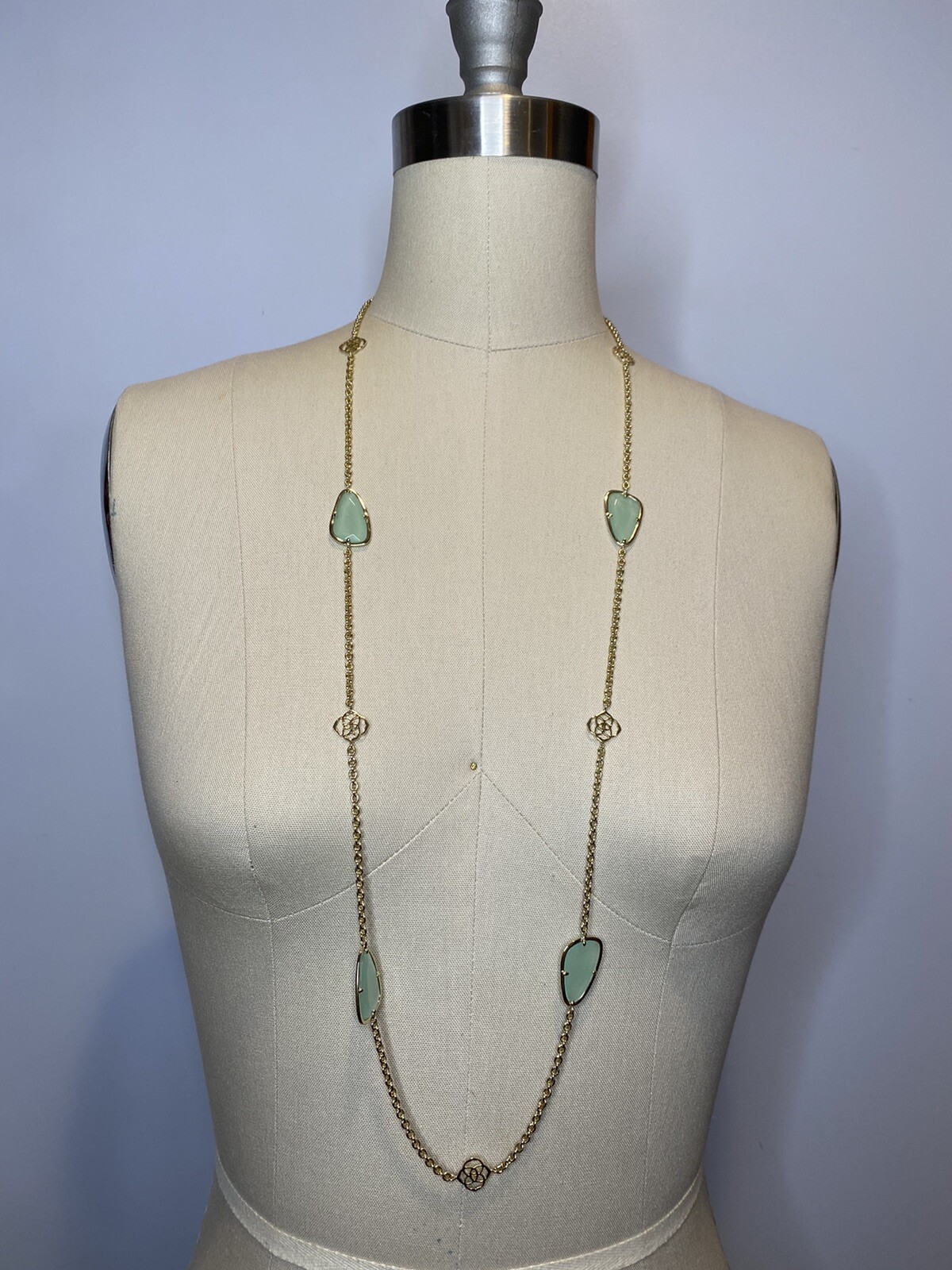 KENDRA SCOTT KINLEY LONG LOGO station Necklace Chalcedony light green ...