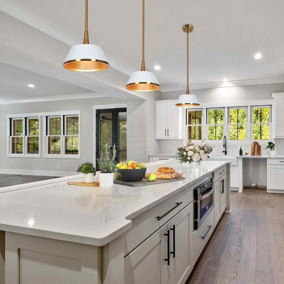 LNC Modern 1-Light Brass Gold and White Pendant Light w Bell Shade ...