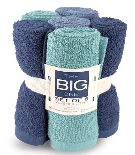 The Big One 6 Pack Soft Terry Cotton Wash Cloths Rags Multi Color ...
