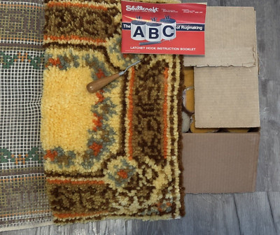 Shillcraft Latch Hook Rug Kit Vintage Yellow Brown Floral 43"x22" In ...