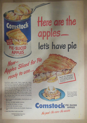 Comstock Pie-Sliced Apples Ad: Its Apple Pie Time! from 1940's Size 11 ...