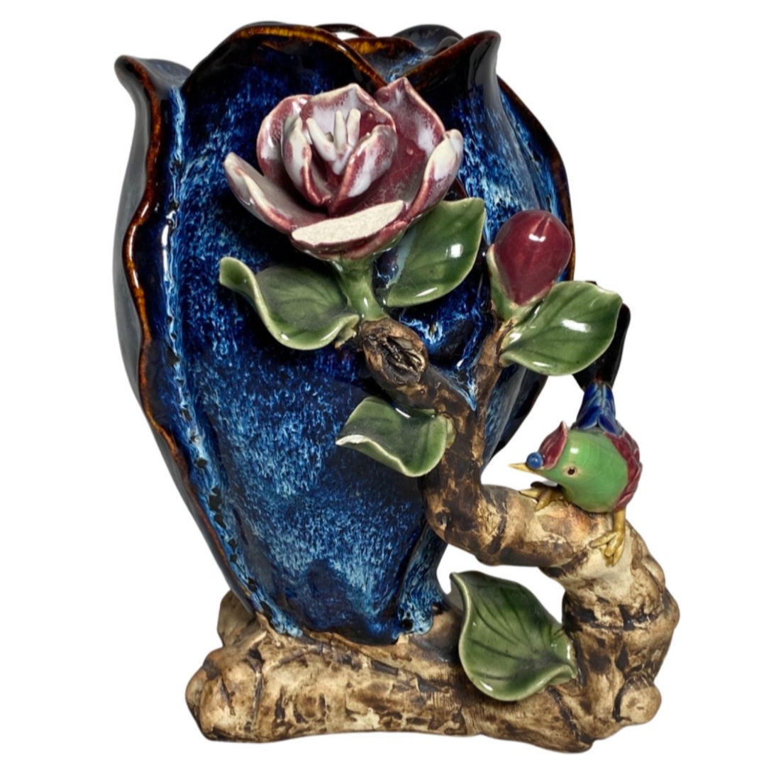 Chinese Shiwan Ware Pottery Flambe Glazed Vase Relieved Flowers and ...