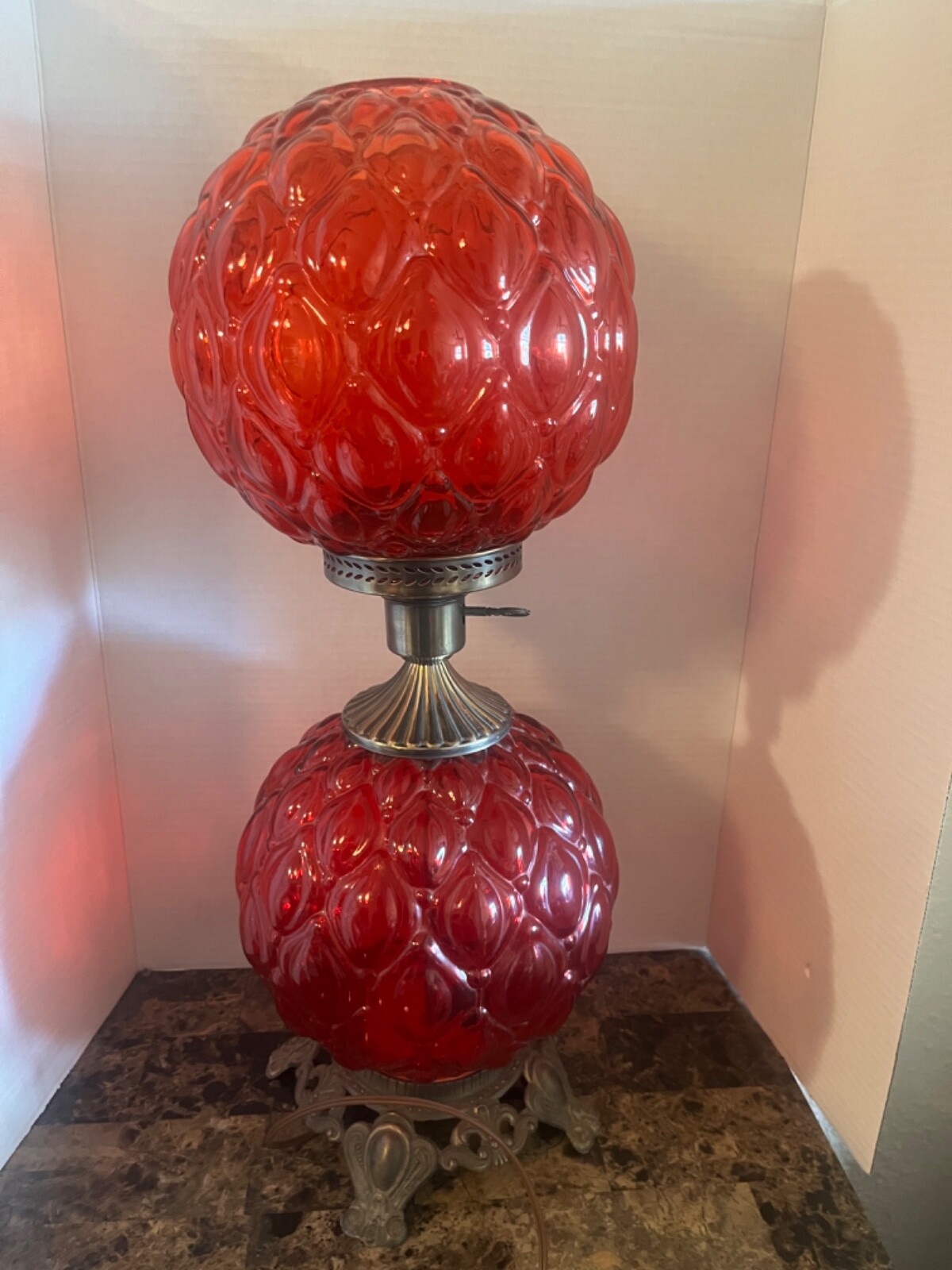 Red Bubble Glass Hurricane Parlor Lamp Corded Excellent Condition | eBay