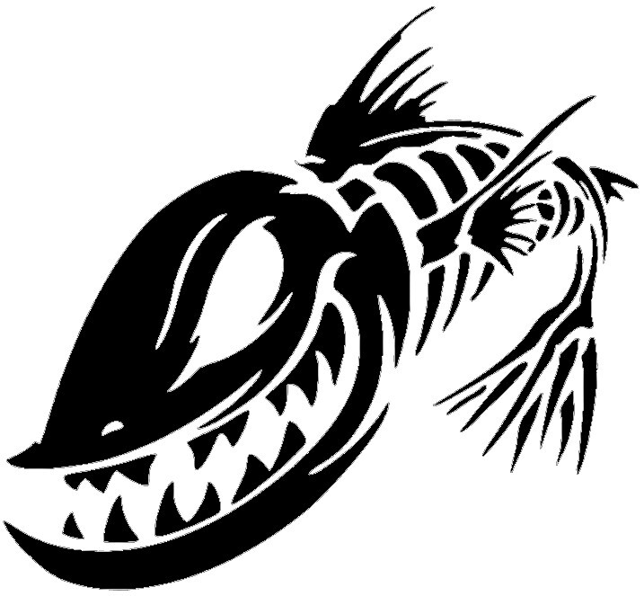 Angry Fish Bone Skeleton Car Window Vinyl Decal Fishing Graphic Sticker ...