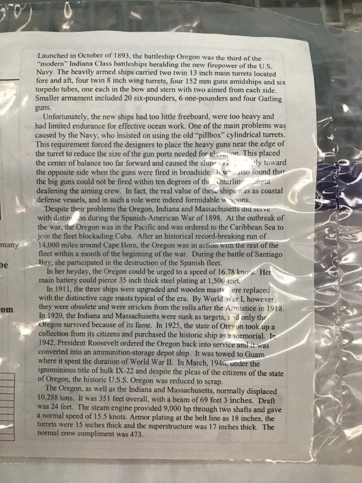 Glencoe Models U.S.S. Oregon 1/225 Scale Battleship Model | eBay